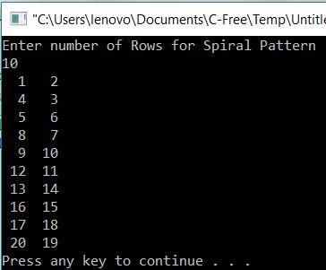 All C Programs: Program 309: Spiral Pattern in C