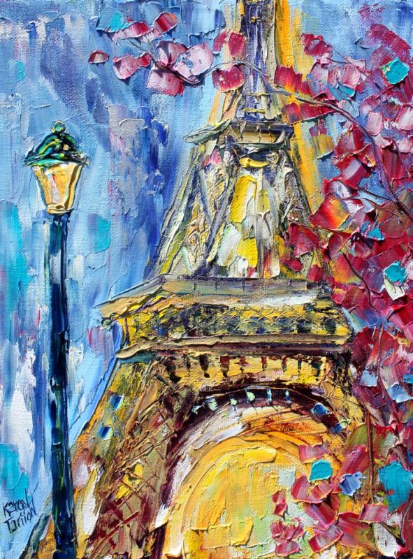 Karen Tarlton: Eiffel Tower Paris Spring painting palette knife fine ...