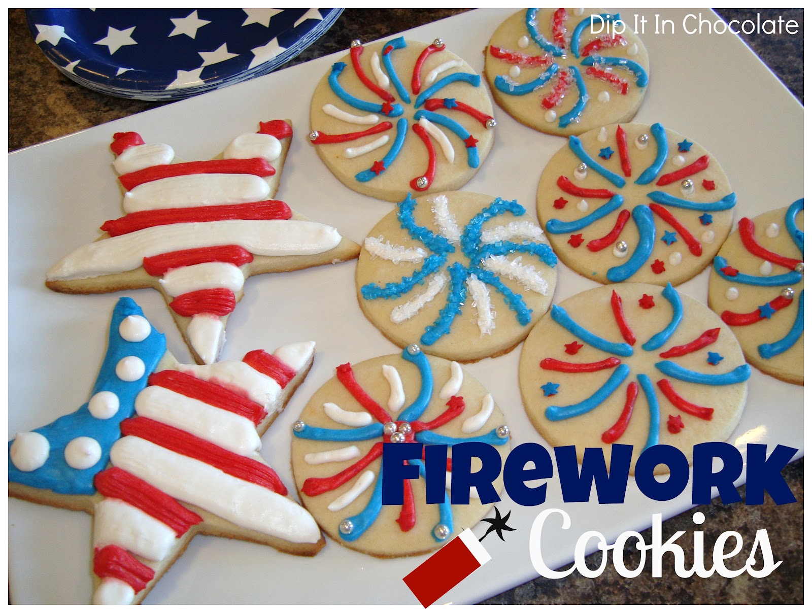 Firework Sugar Cookies {Pipeable Sugar Cookie Frosting} ~ Dip it in ...