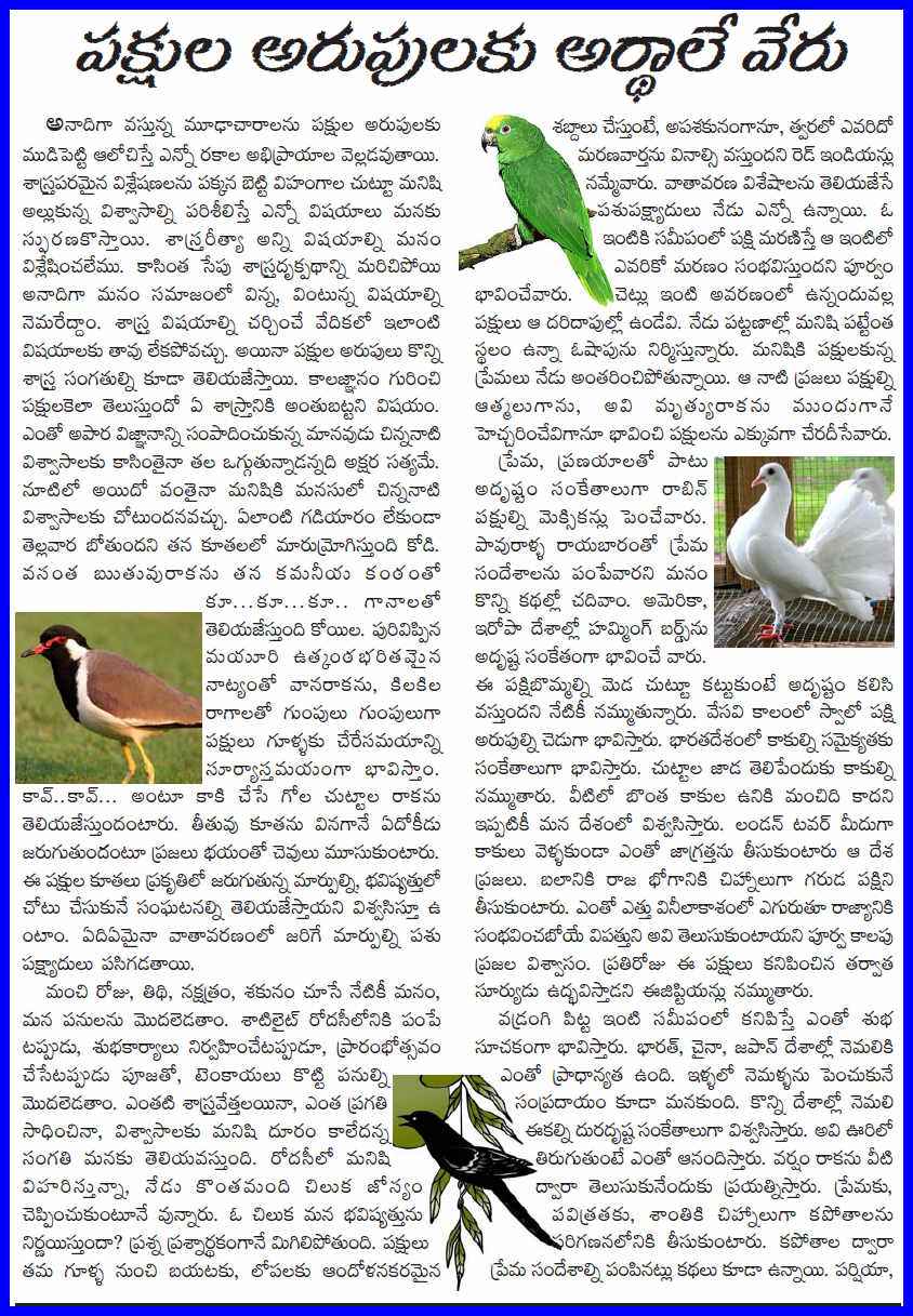 TELUGU WEB WORLD: BIRDS VOICES - ACTS UPON SITUATIONS - VOICE CHANGES ...