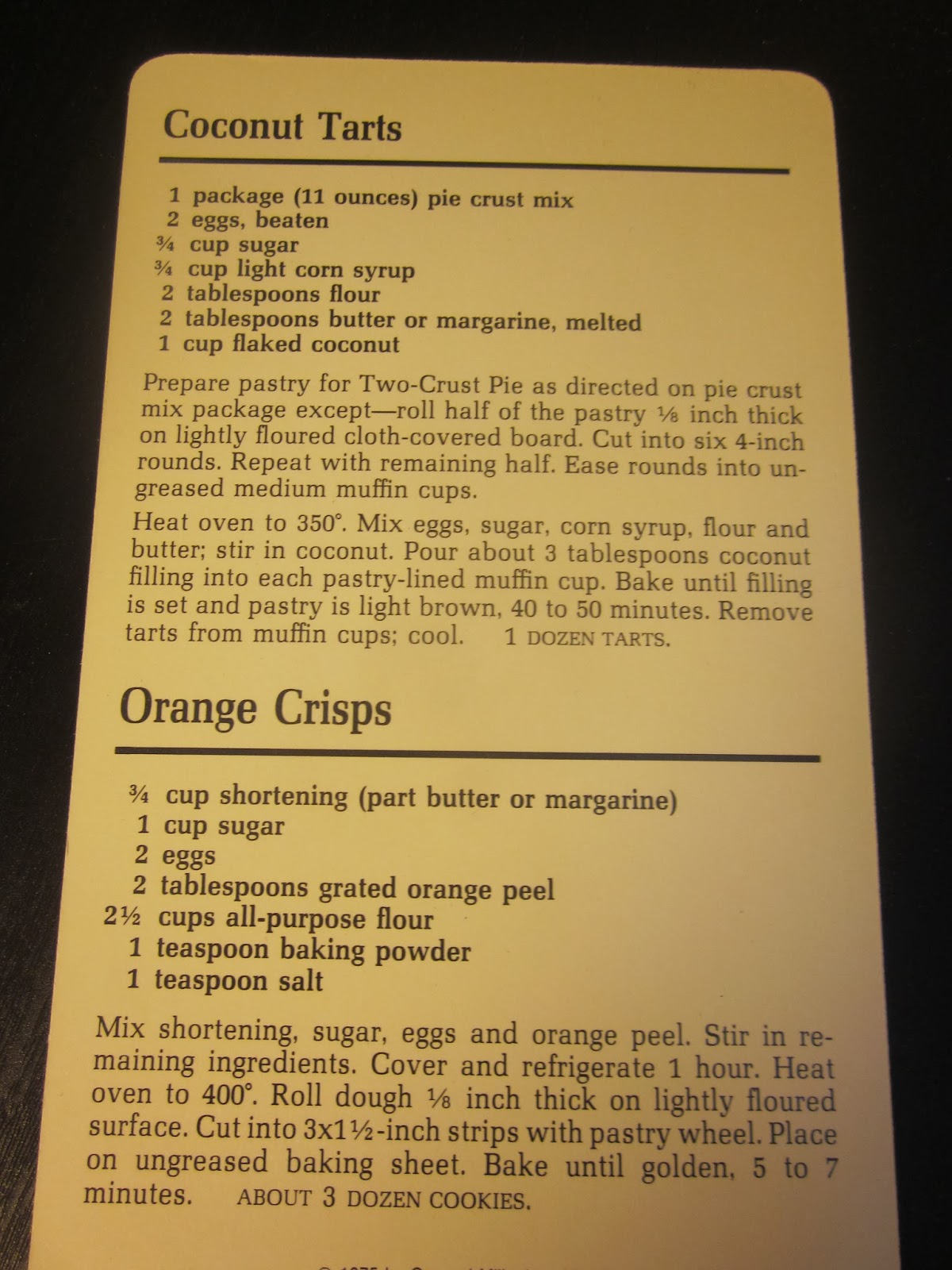 Grandma's Vintage Recipes: COCONUT TARTS/ORANGE CRISPS