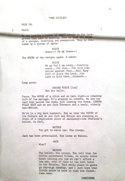 Talk Stephen King: First Page Of Kings THE SHINING Script