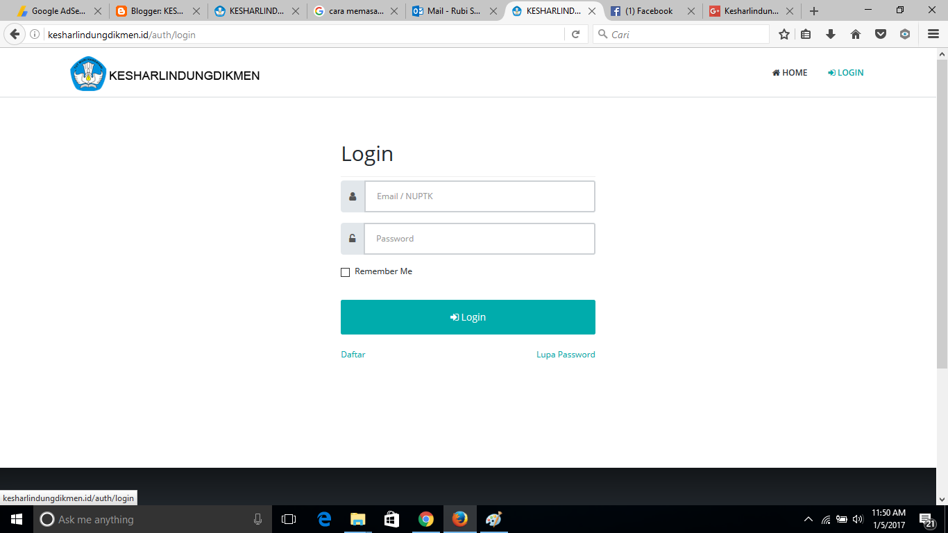KESHARLINDUNG DIKMEN: Cara Login pada Laman KESHARLINDUNG DIKMEN