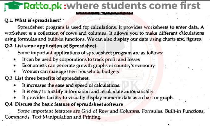 1st Year Computer Chapter 9 Short Questions - ICS Part 1 - Ratta.pk