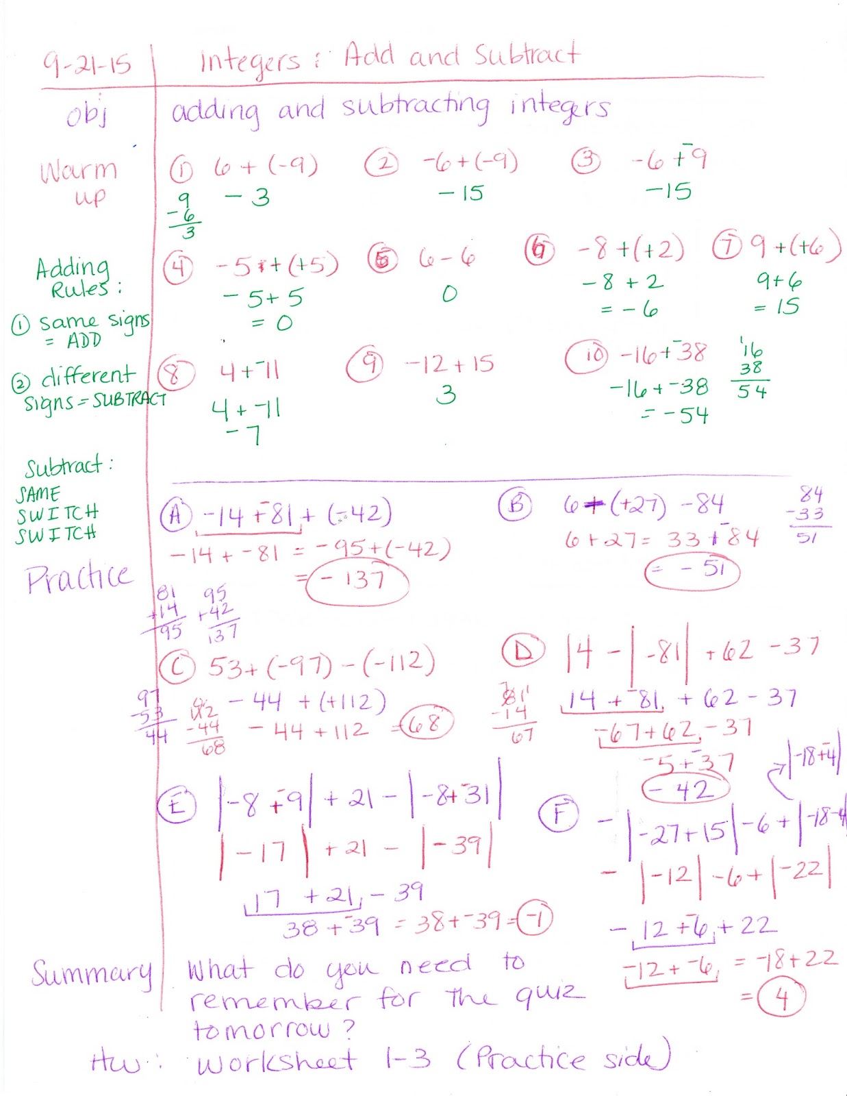 Ms. Jean's Classroom Blog: 1-3 Integers