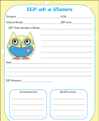 The Talking Owls: IEP at a Glance Freebie!