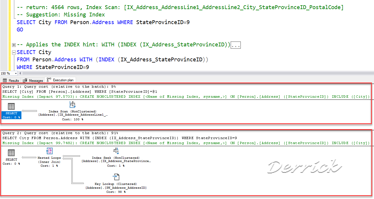 德瑞克：SQL Server 學習筆記: [SQL Server] Look at Execution Plan and index: use ...