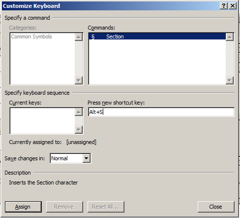 Buckeye Legal Tech: ASSIGN A SHORTCUT KEY TO THE SECTION SYMBOL