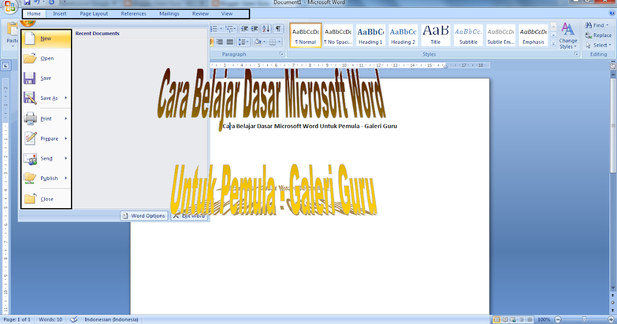 Cara Belajar Dasar Microsoft Word Untuk Pemula - Galeri Guru ~ File Guru Cara Belajar Dasar Microsoft Word Untuk Pemula - Galeri Guru ~ File Guru