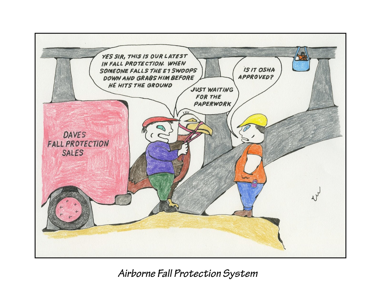 constructioncartoons.com: Airborne Fall Protection System
