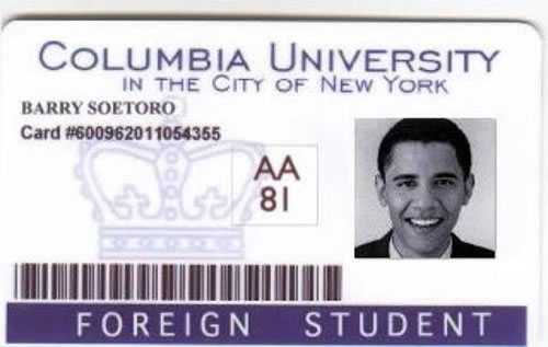 Blog Smith: Barry Soetoro Obama Columbia Foreign Student I.D.