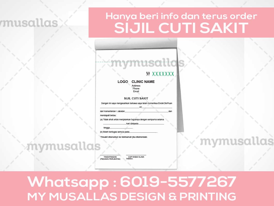 MY MUSALLAS DESIGN & ONLINE PRINTING: Buku Resit/ MC medical ...