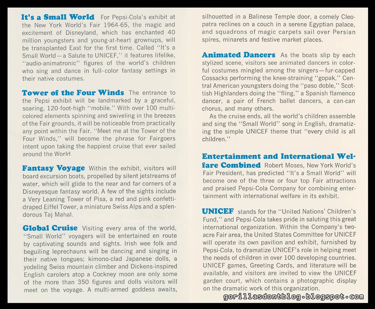 GORILLAS DON'T BLOG: "It's a Small World" Flyers, 1964 New York World's ...