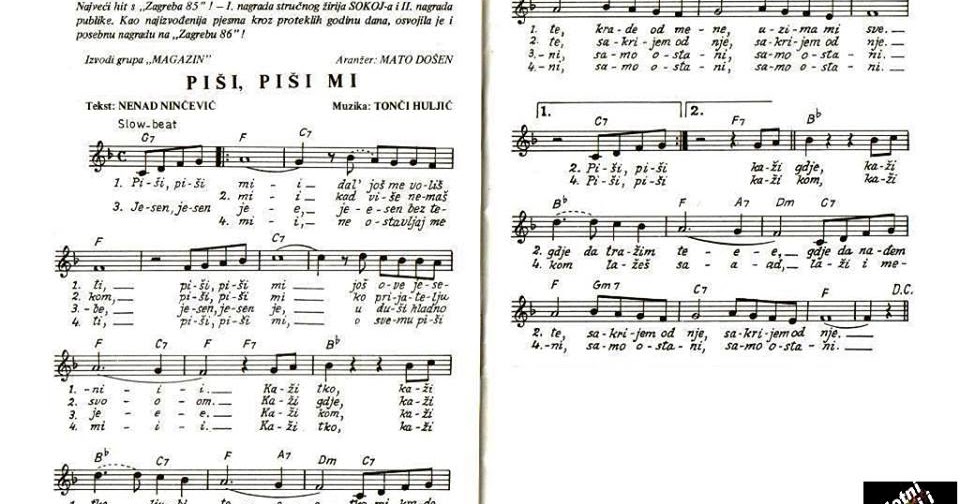 NOTE | DOMACE I STRANE: PISI MI AKORDI NOTE