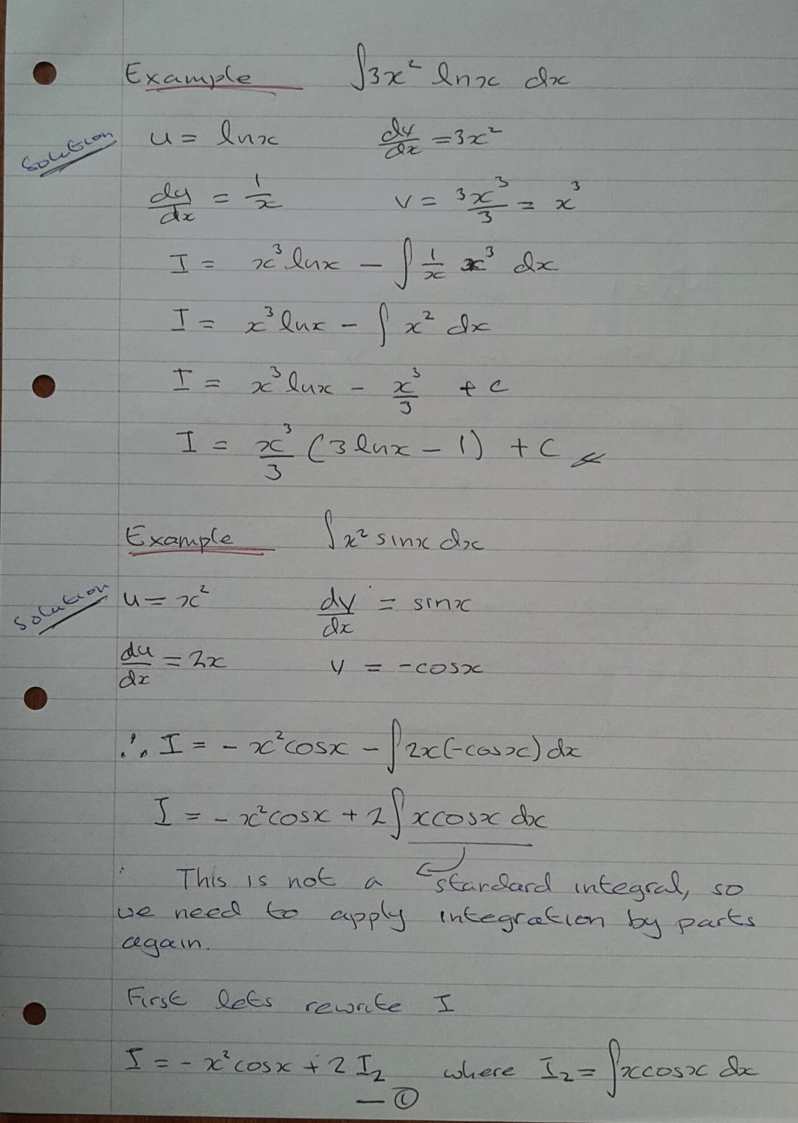 A Level Maths Notes: A2 Integration II: Integration by parts