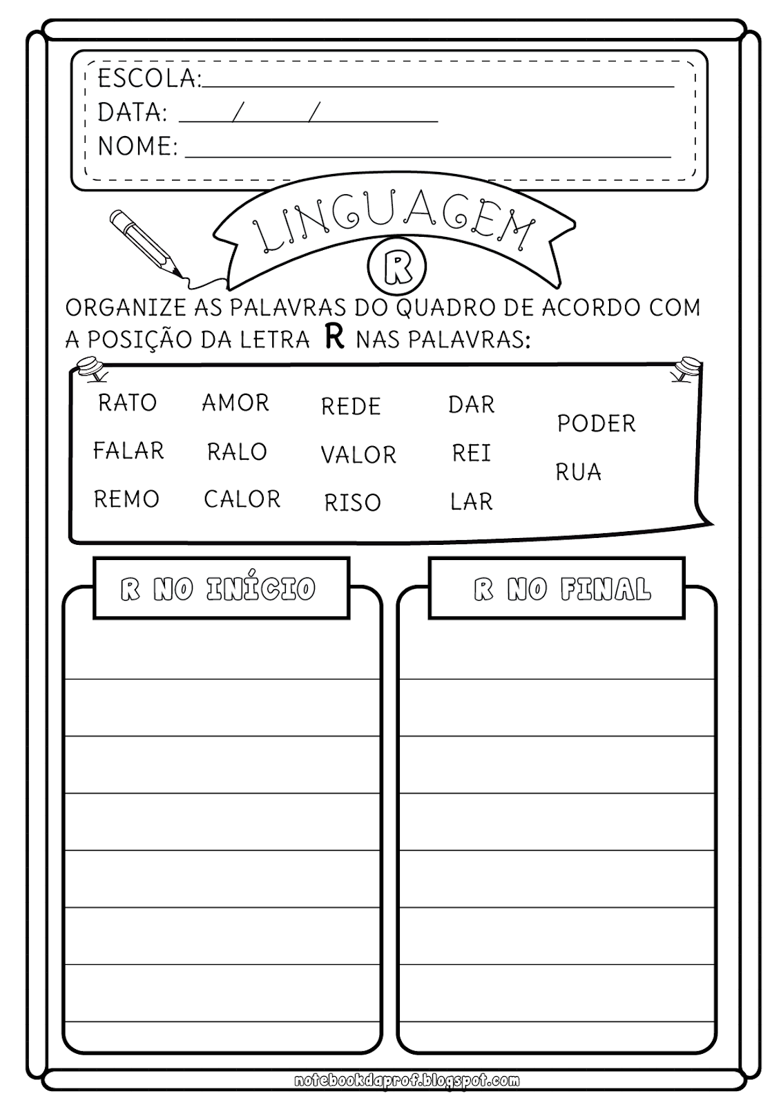 Atividades Palavras com R Agora que a criança já reconhece a letra e ...