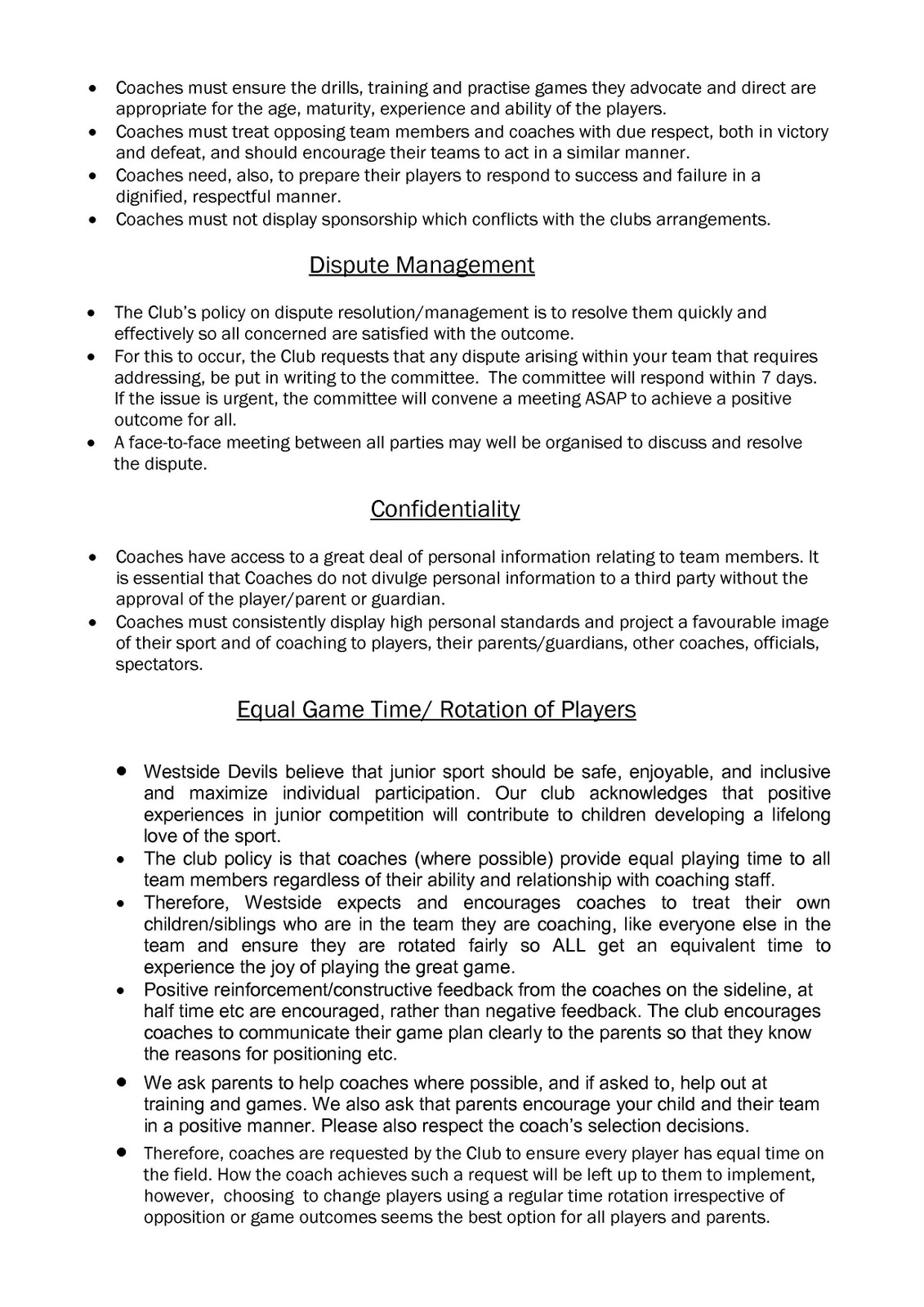 Westside Devils Junior Soccer Club: Coaching