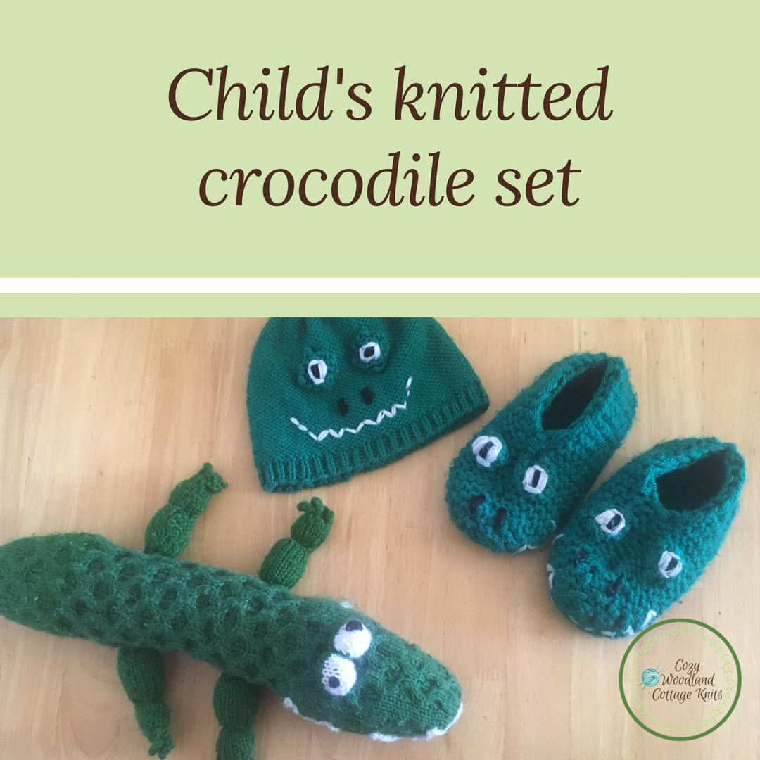 Cozy Woodland Cottage Knits: Child's knitted crocodile set