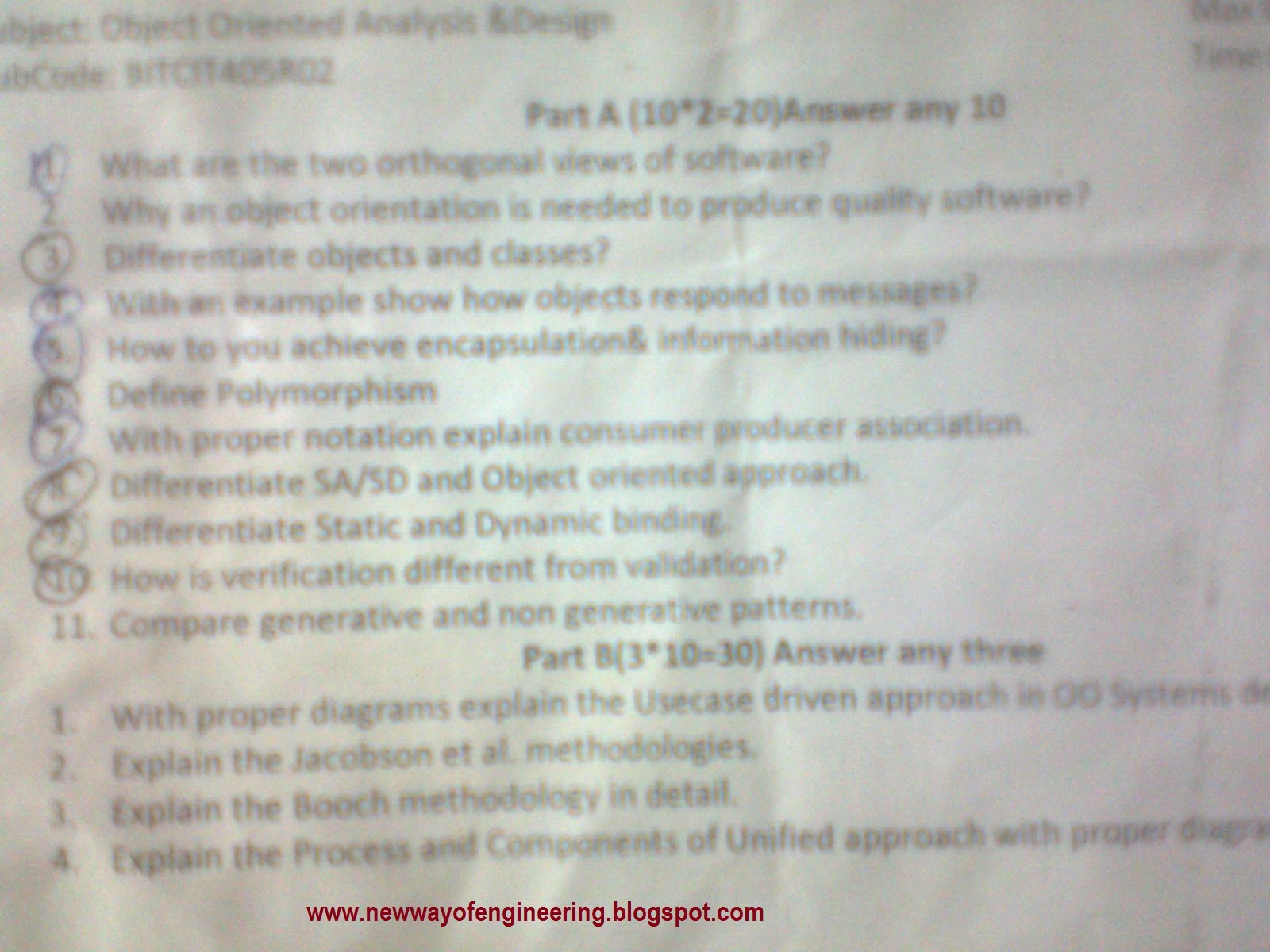 OOAD Mid Sem Question Paper - All Departments