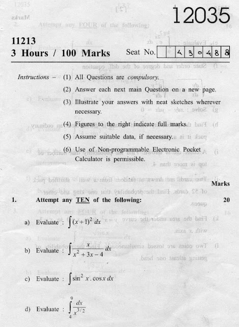 MSBTE Mumbai 3rd Sem DME Applied Mathematics 2012 Question Paper ...