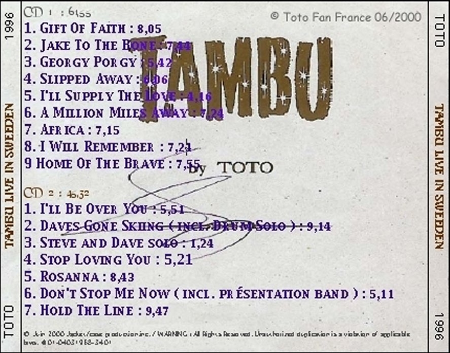 High Quality Bootlegs: Toto - Tambu Live In Sweden