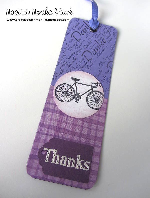 Creative With Monika: Purple Bookmark with bicycle