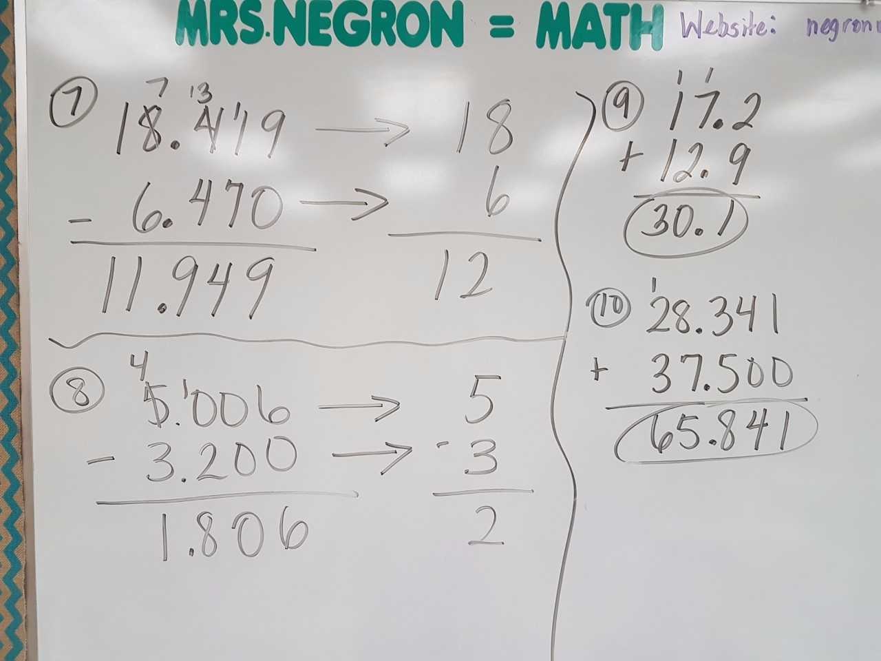 Mrs Negron 6th Grade Math Class Lesson 5 2 Adding Subtracting Decimals mrs-negron-6th-grade-math-class-lesson-5-2-adding-subtracting-decimals