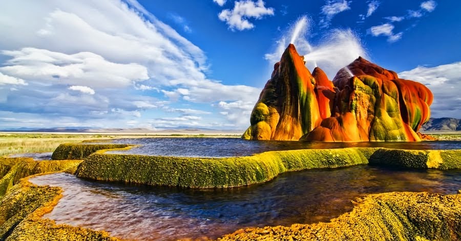 Fly Geyser is located on the private Fly Ranch and is accessible only ...