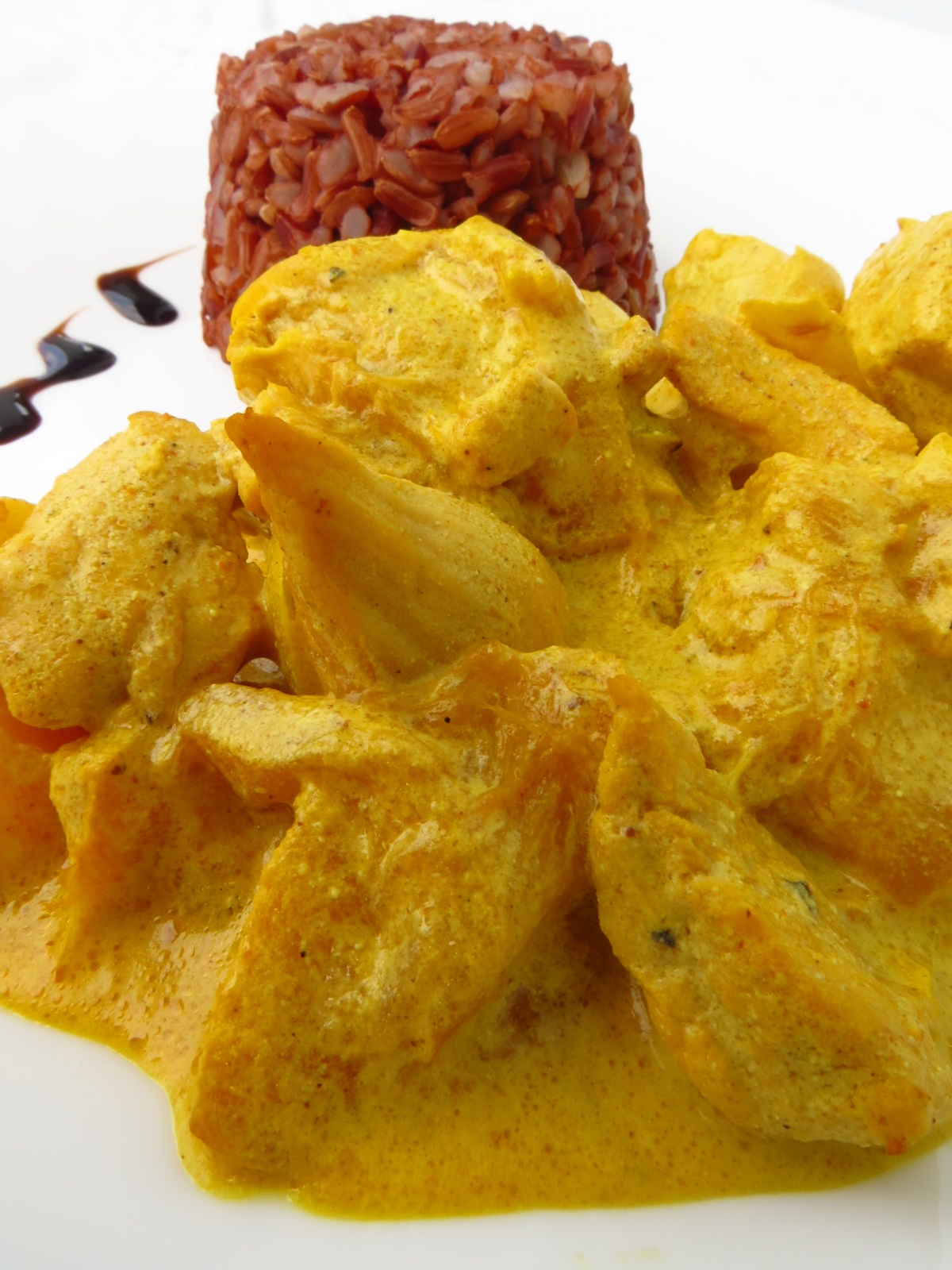 Pollo al mango, curry e panna acida con riso thai rosso – Dolcemente ...