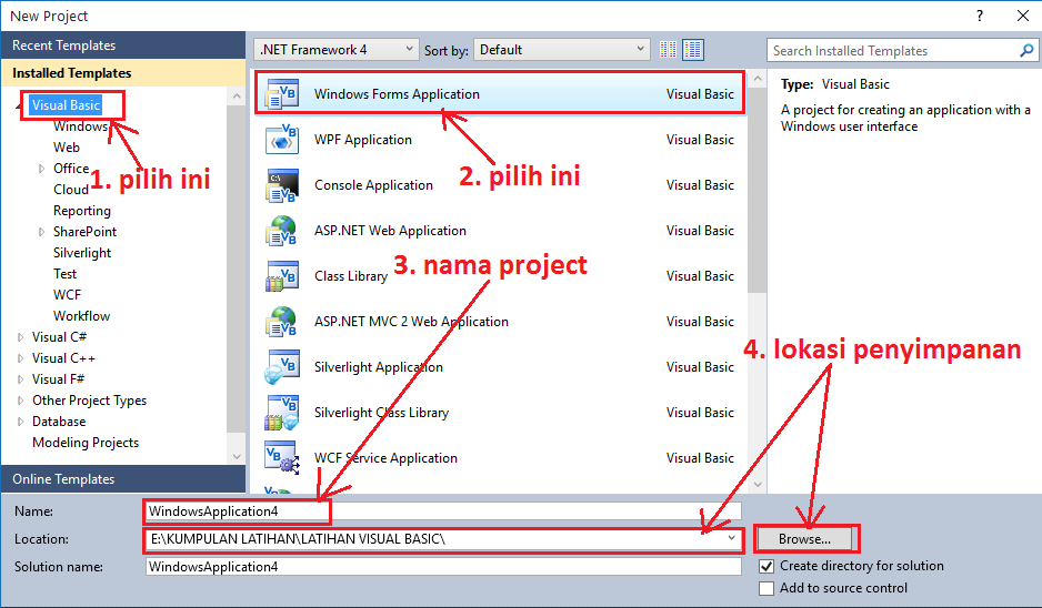 VISUAL BASIC NET PART 2 – TUTORIAL CARA MEMBUAT PROJECT BARU ~ JONCODE