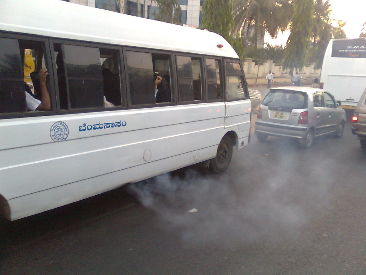 Traffic Jam and bus smoke