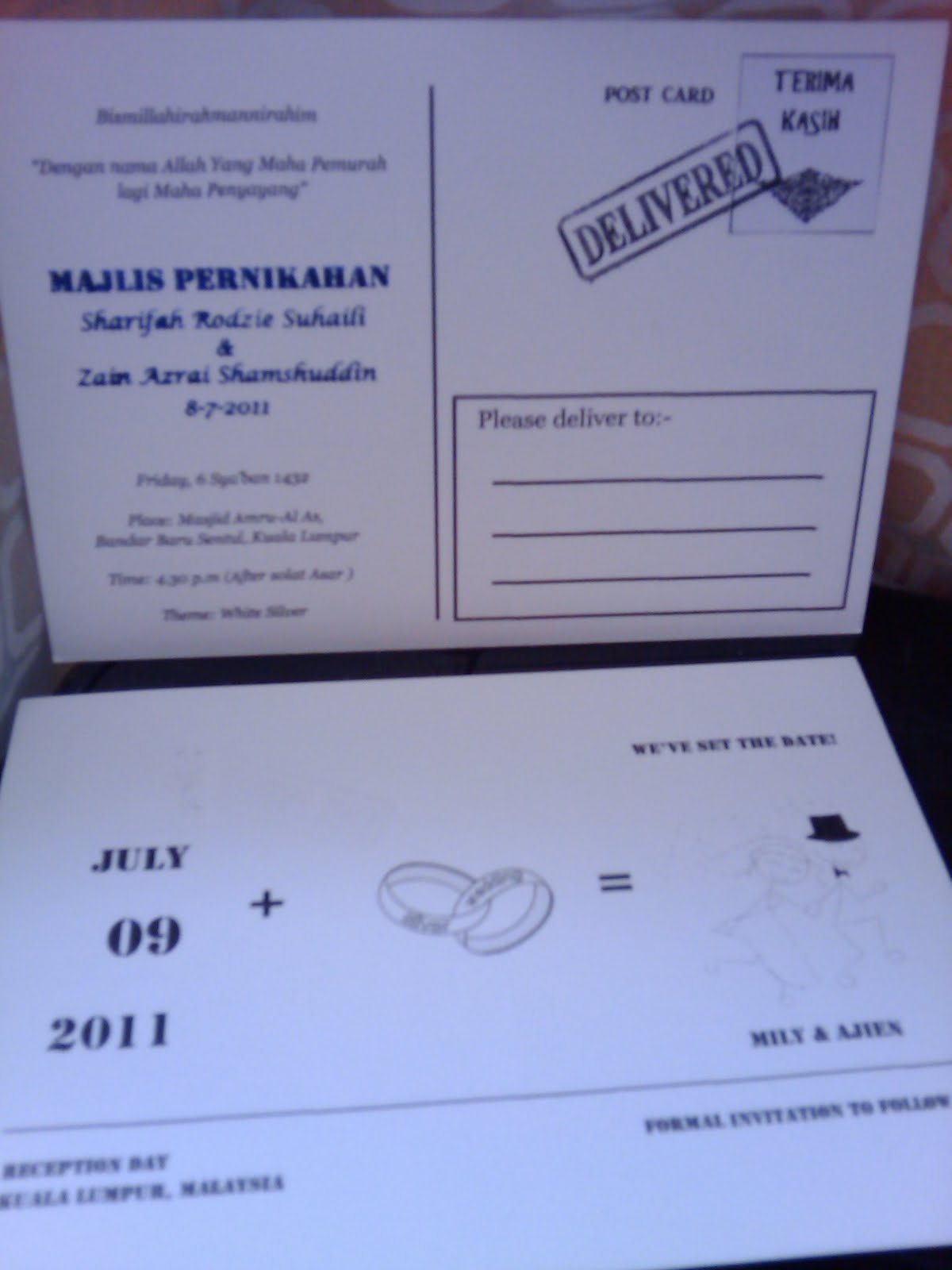 Just You and Me: Solemnization + Save The Date Invitation Card