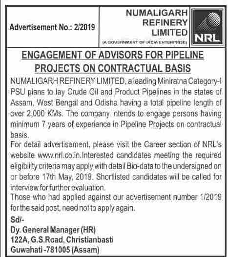 Numaligarh Refinery Limited Recruitment 2019 : Advisor [Apply Offline ...