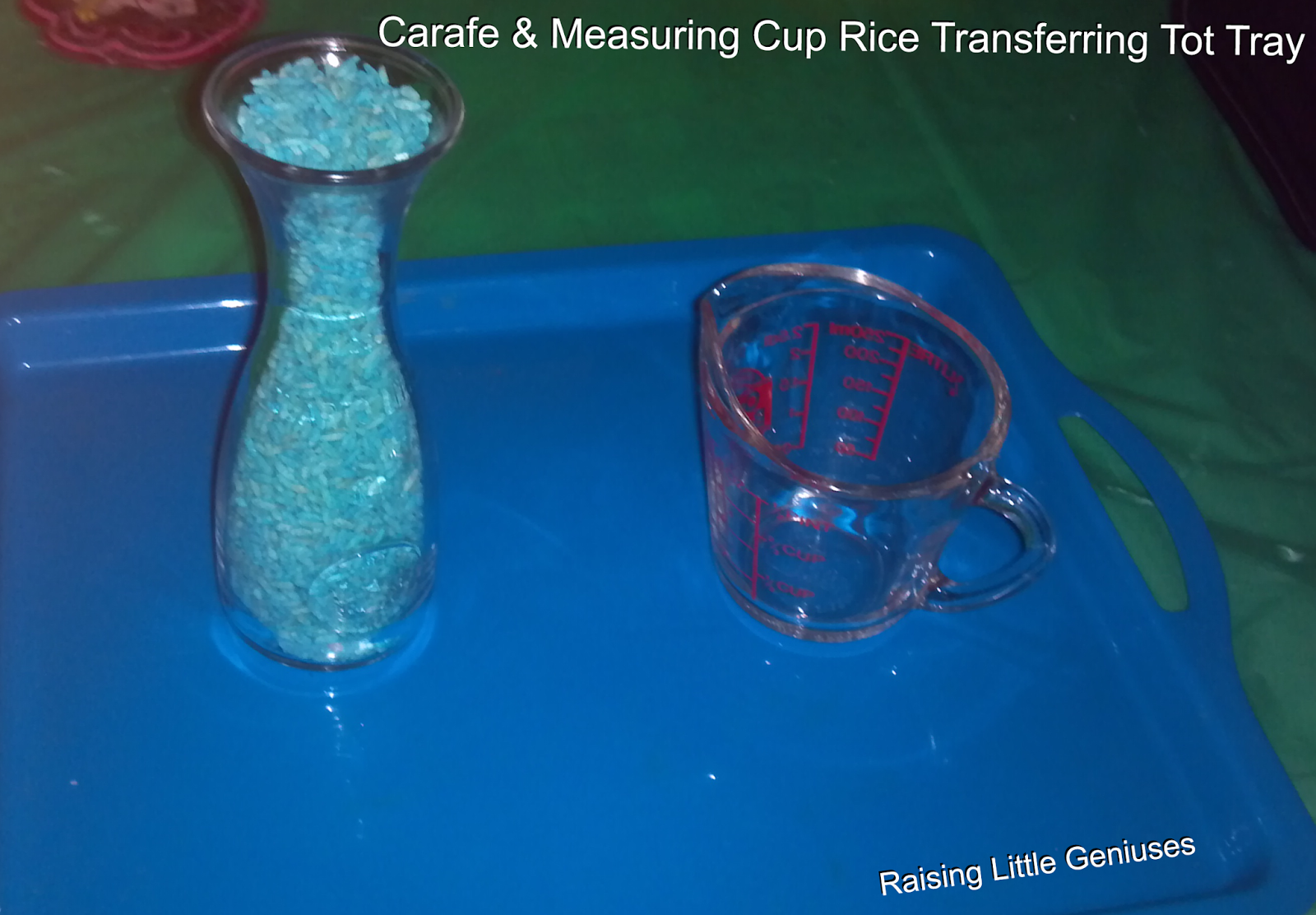 Raising Little Geniuses: Carafe & Measuring Cup Rice Transferring Tot Tray