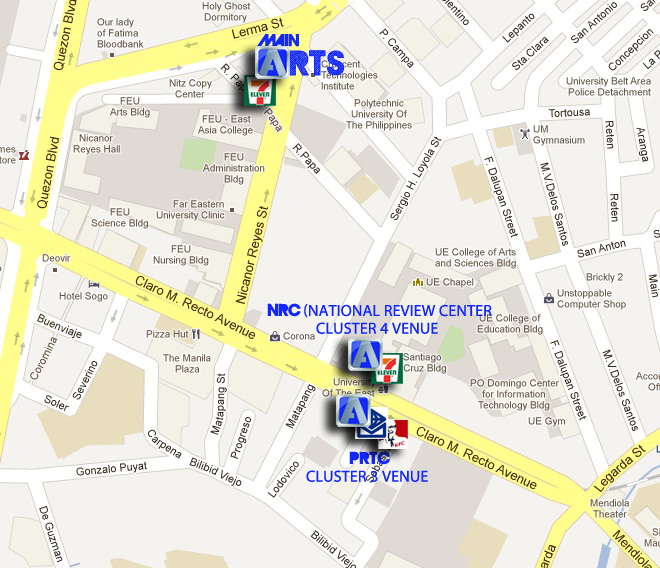 ARTS Nursing Course Site: Map of Cluster 3 and 4 Venues
