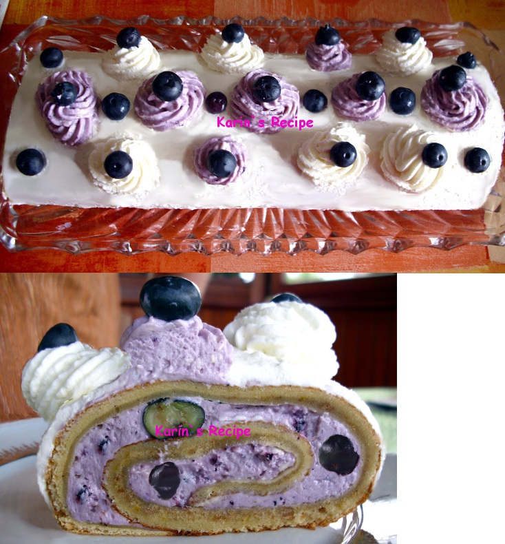 Karin's Recipe: Almond Sponge Roll Cake with Blueberries
