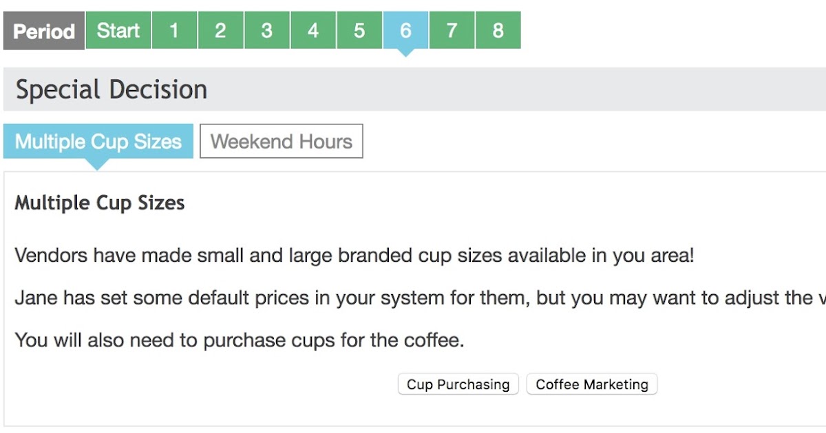 BizCafe Simulation Guide and Tips: Cup size strategy and other incidents