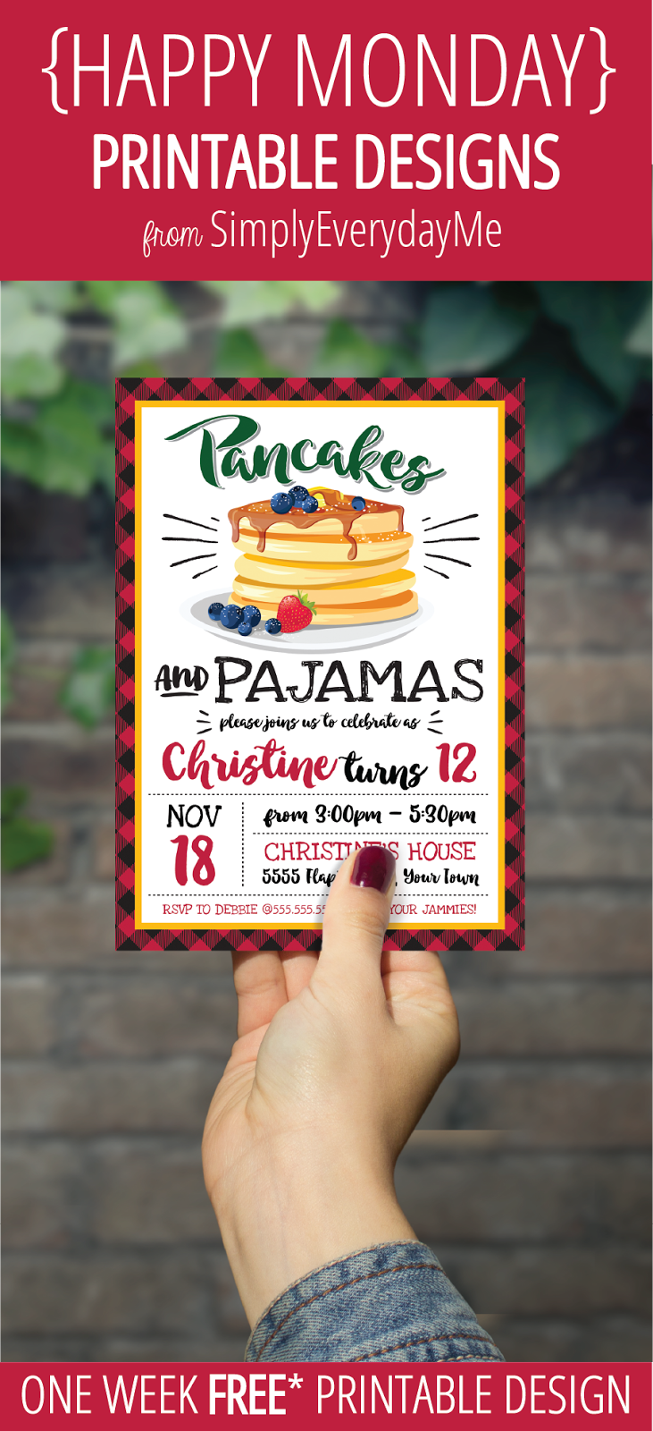 SimplyEverydayMe: {HAPPY MONDAY}... Pancake & Pajamas Invitation...