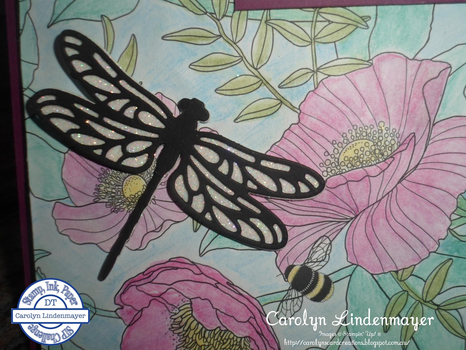 Stamp, Ink, Paper Challenge #80 - Inside the Lines Dragonfly Card