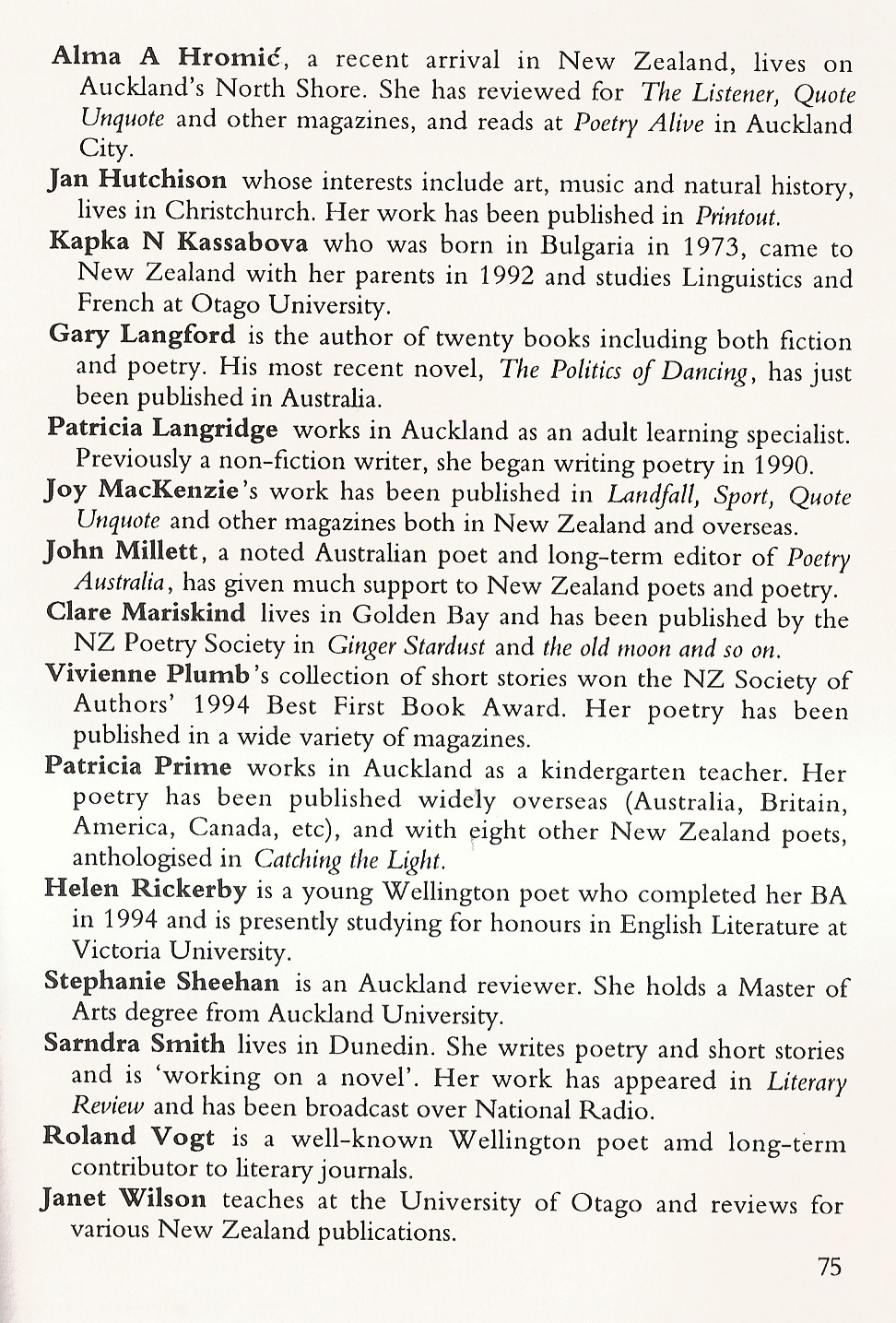 Poetry New Zealand Index: Poetry NZ 11 (1995)