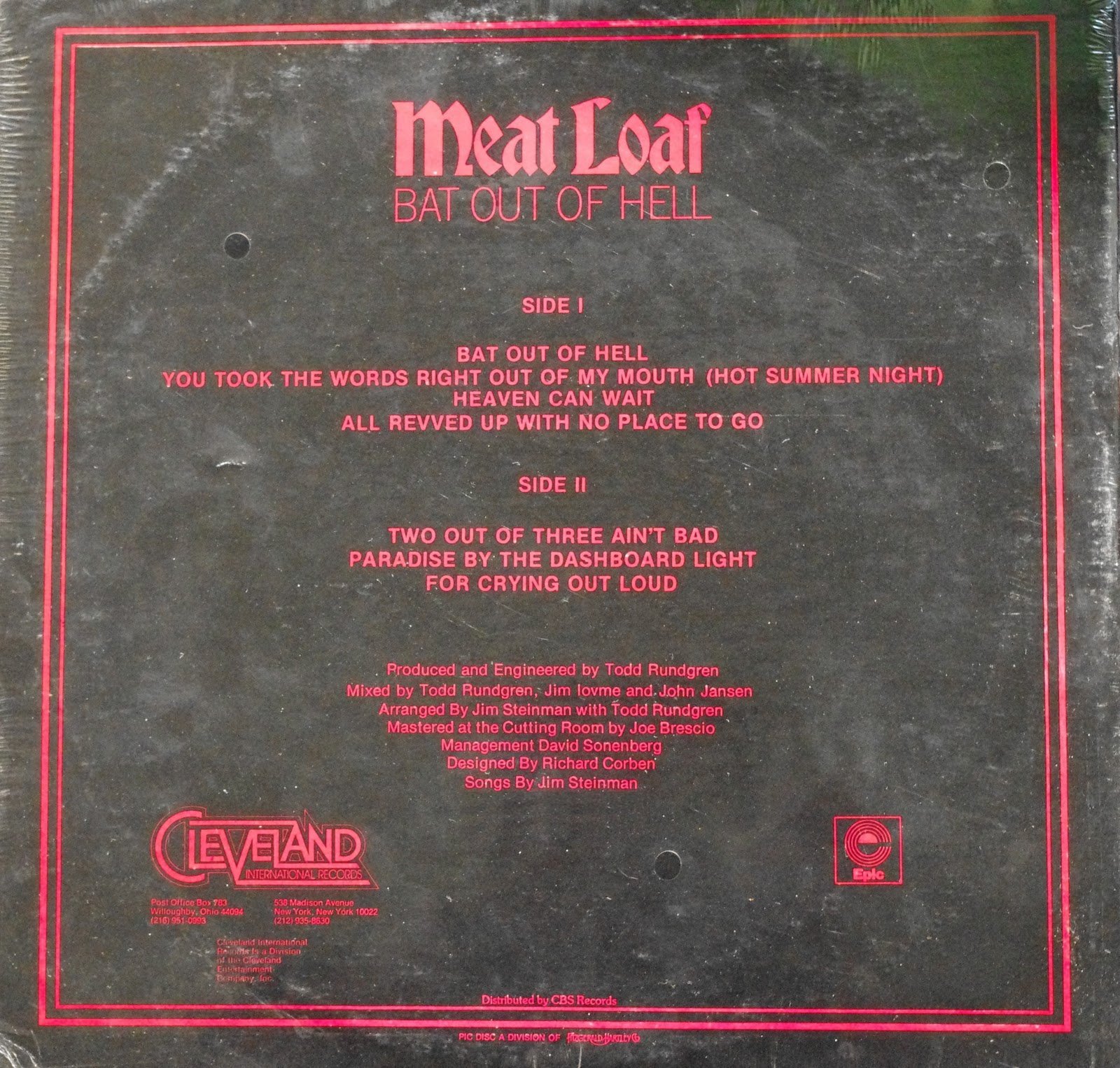 Meat Loaf - Vinyl, Singles 7"/12" and other stuff: STUDIO ALBUMS ...