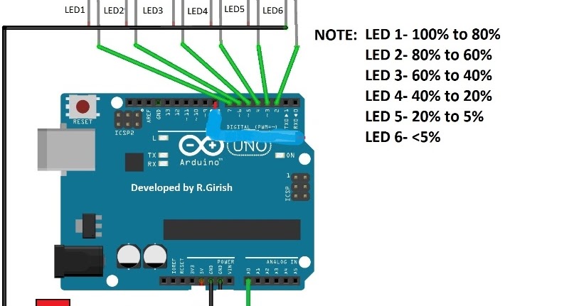 Battery Level Indicator Circuit using Arduino ~ Electronic Circuit Projects