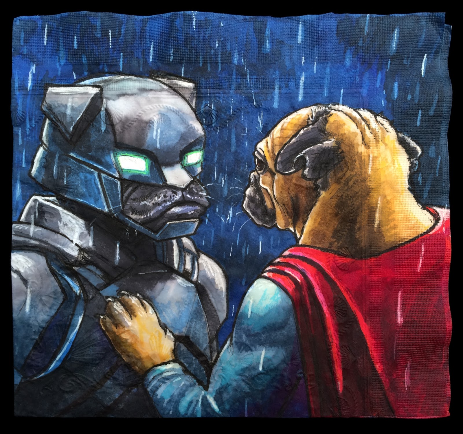 Daily Napkins: Batman V Superman Pug Cosplay