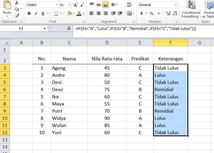 Belajar Microsoft Office: Penggunaan Fungsi Logika IF pada Ms.Excel