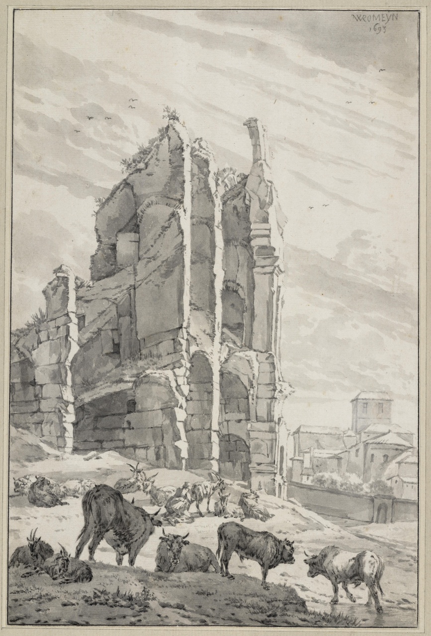 Spencer Alley: Roman Ruins and Livestock Drawn by Willem Romeyn