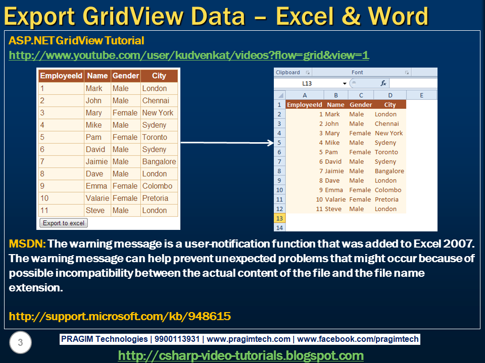 Sql Server Net And C Video Tutorial Part 57 Export Gridview Data 0072