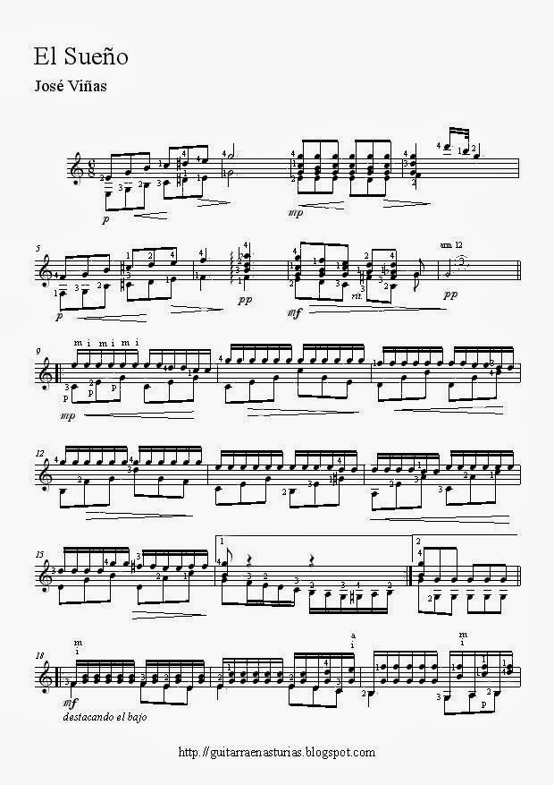 Partituras de guitarra: José Viñas. El sueño