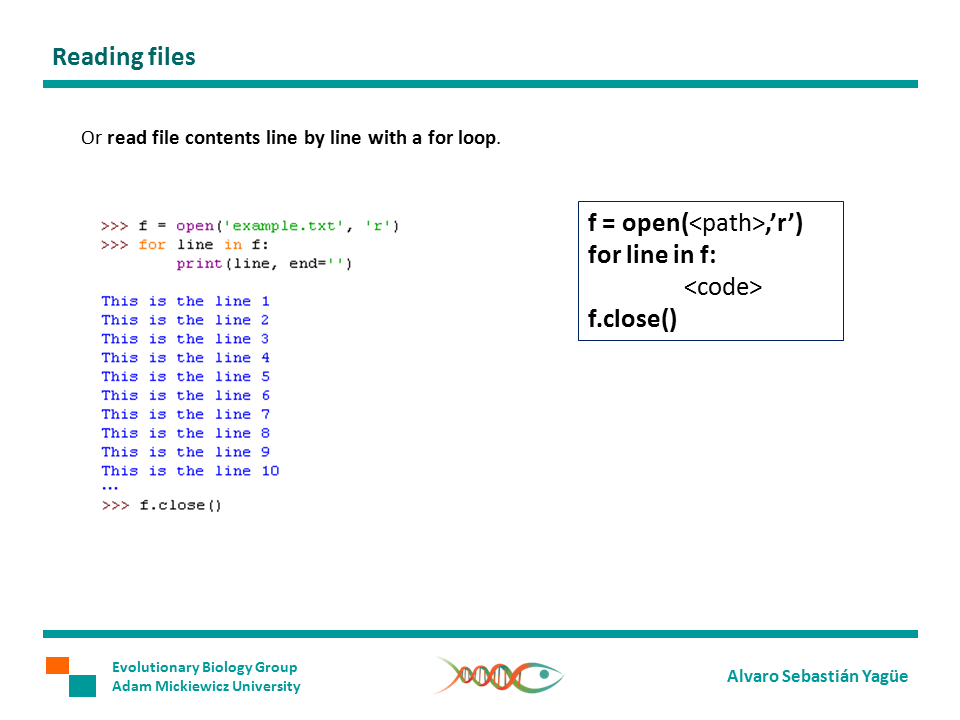 #!/perl/bioinfo: Curso de Python para biólogos - Lección 7. Lectura y ...