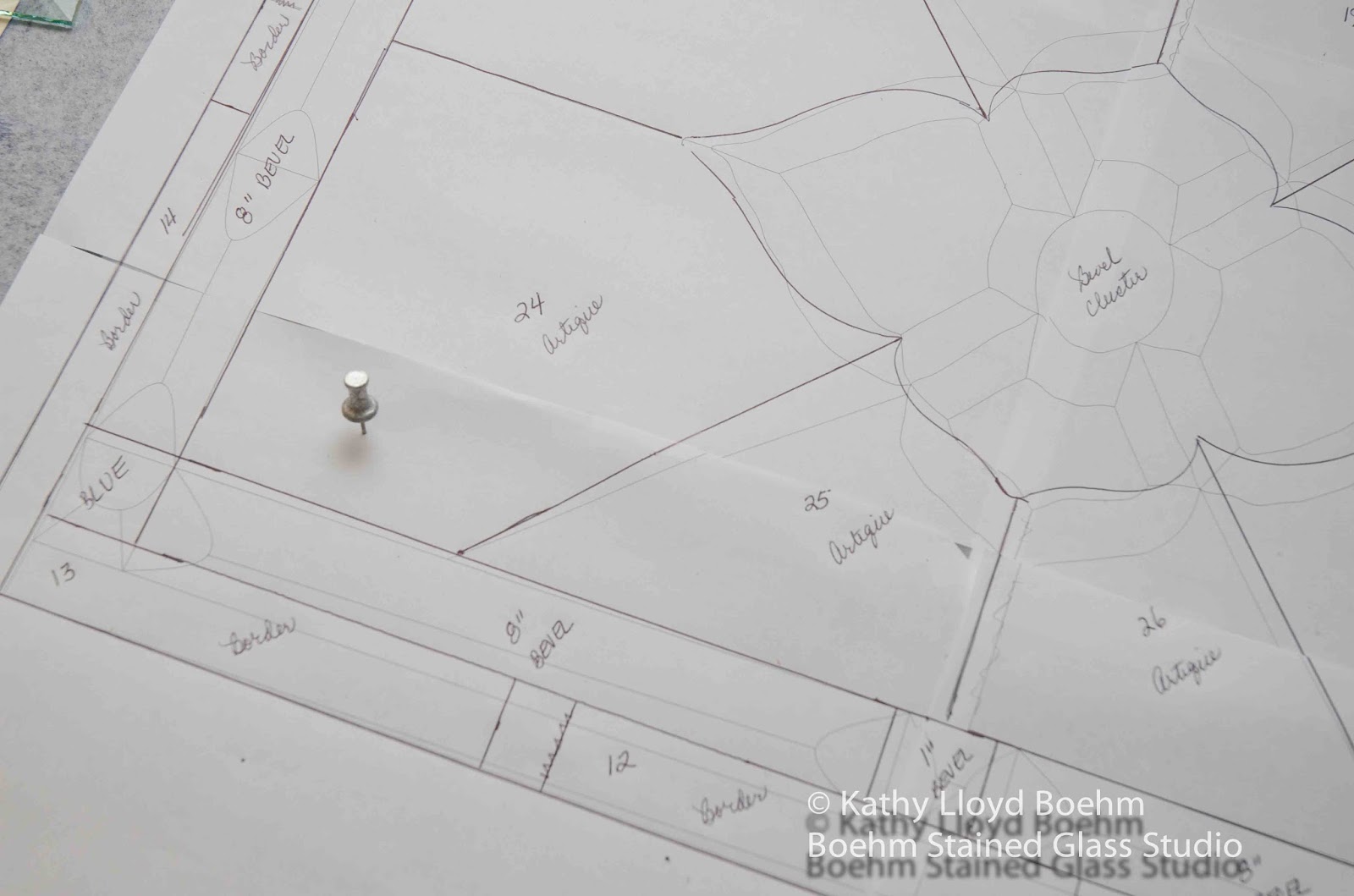 Boehm Stained Glass Blog: Panel with Bevel Clusters and Blue Gems ...