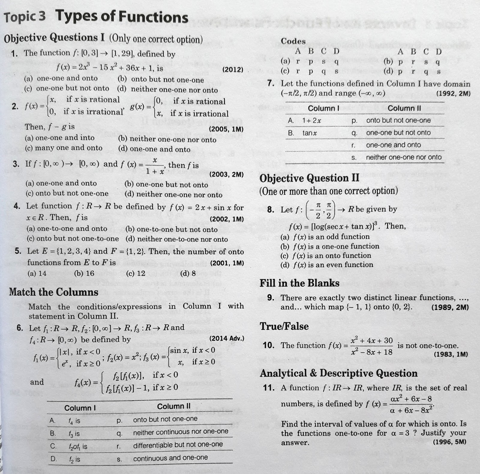 Functions JEE Advanced 38 Year Previous Year Questions Free PDF ...
